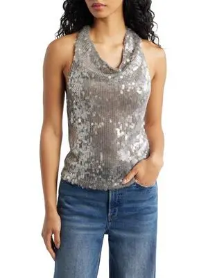 MANGO Sleeveless Sequin Halter Top