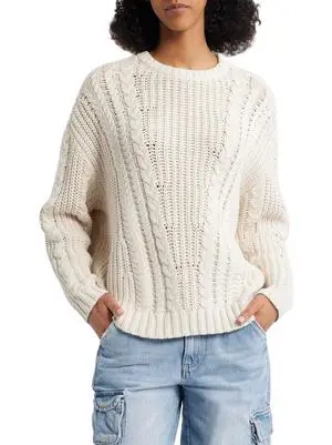 PACSUN Oversized Cable Stitch Cotton Sweater - Ivory