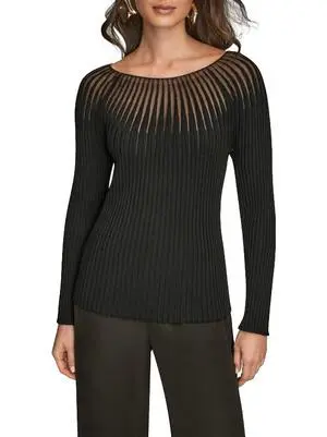 Donna Karan New York Mixed Media Knit Top - Black
