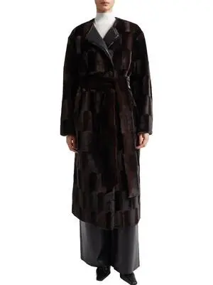 STAND STUDIO Isa Reversible Faux Fur & Faux Leather Coat - Dark Brown/black