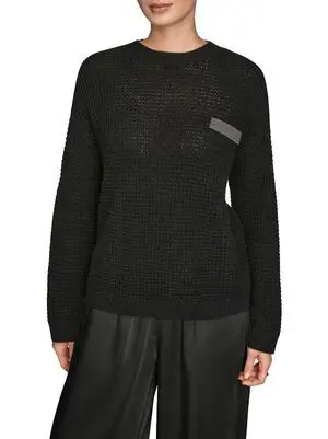 Donna Karan New York Waffle-stitch Wool & Cashmere Sweater With Pocket Detail - Black/silver
