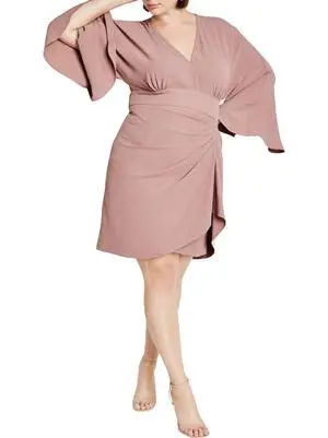 City Chic Malani Pleated Long Sleeve Sheath Dress - Rose