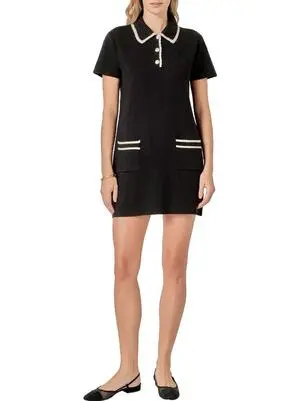 English Factory Scalloped Polo Minidress - Black/white