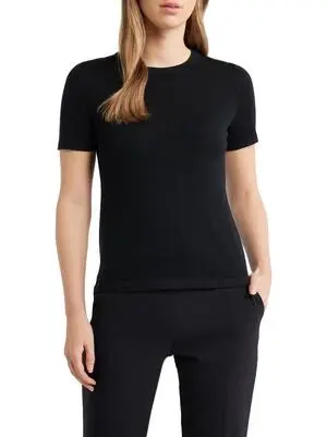 Anne Klein Luxe Washable Short Sleeve Wool Sweater Anne Black