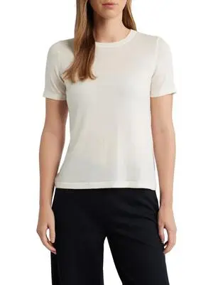 Anne Klein Luxe Washable Short Sleeve Wool Sweater - White Dove