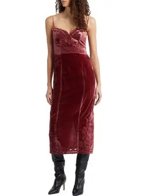 Farm Rio Floral Cut-out Velvet Party Dress - Burgundy