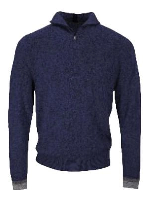 LORDS OF HARLECH Quinn Quarter-Zip Merino Wool Sweater Navy