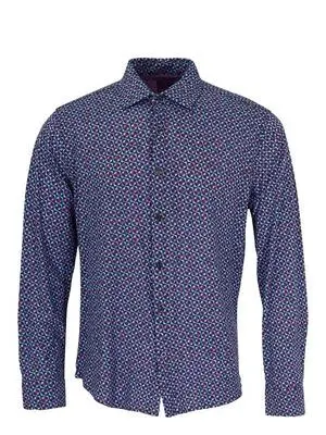 LORDS OF HARLECH Sherlock Tailored Merino Wool Shirt - City Geo Plum