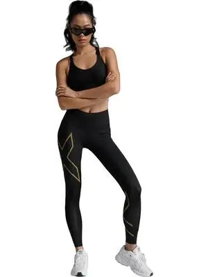 2xu Light Speed Mid-rise Compression Shorts - Black/gold Reflective