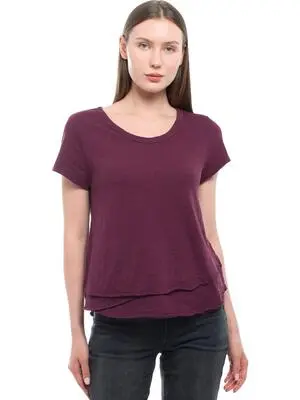WILT CLOTHING Short Sleeve Mock Layer Tee - Dark Fig
