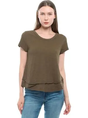WILT CLOTHING Short Sleeve Mock Layer Tee - Dark Olive