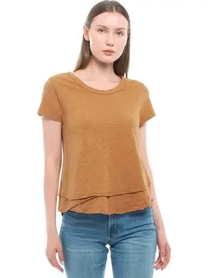 WILT CLOTHING Short Sleeve Mock Layer Tee - Medium Brown