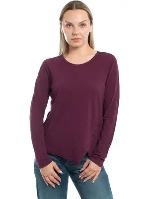 WILT CLOTHING Long Sleeve Henley Mock Double Layer Tee - Dark Fig
