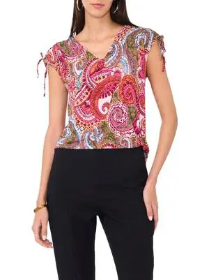 CHAUS Paisley Knit Top With Drawstring Sleeves