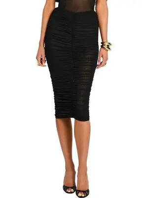 SEROYA Auralee Mesh Midi Skirt - Black