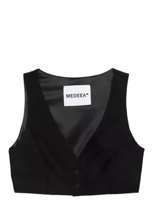 MEDEEA Button Pocket Cropped Vest - Black