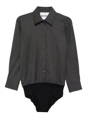 MEDEEA Button-front Shirt Bodysuit - Grey