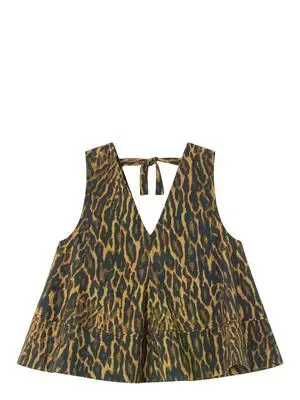GANNI Animal-print V-neck Top - Brown