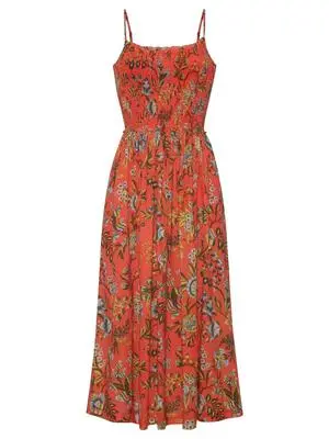 Cara Cara Carmen Ruffled-trim Smocked-panel Midi Dress - Orange