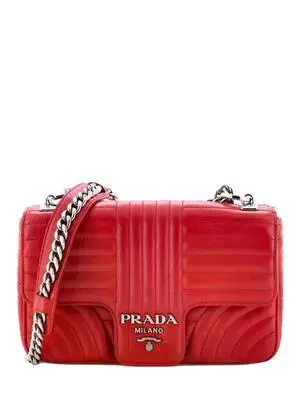 Prada Diagramme Quilted Leather Chain Flap Shoulder Bag - Red