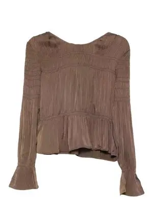 BY MALENE BIRGER Smocked-effect Long-sleeve Blouse - Brown