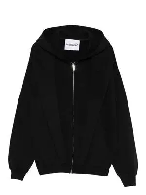 MEDEEA Lapel Zip Hoodie Jacket - Black