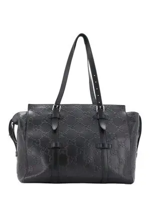 Gucci Embossed Leather Gg Tote Bag - Black