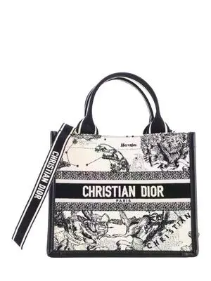 Dior Embroidered Canvas Small Tote Bag With Strap - Black