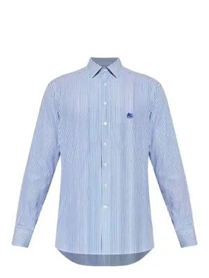 Etro Striped Logo-embroidered Shirt - Blue