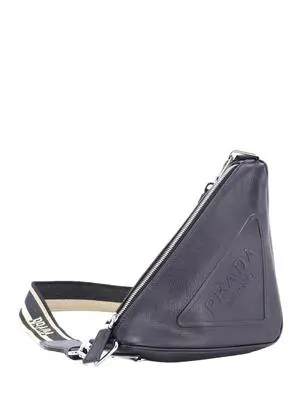 Prada Triangle Logo Zip Soft Leather Crossbody Bag - Black