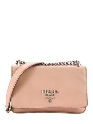 Prada Chain Flap Saffiano And Soft Calf Small Crossbody Bag - Neutrals