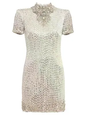 Jenny Packham Kitty Sequin-embellished Turtleneck Mini Dress - Silver