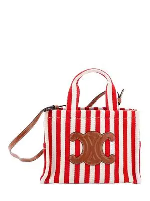 Celine Cabas Thais Triomphe Striped Canvas Small Tote Bag - Red