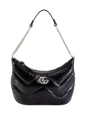 Gucci Gg Marmont Half Moon Chain Matelassé Leather Small Shoulder Bag - Black