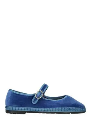 FLABELUS Velvet Alexandra Mary Jane Flats - Blue