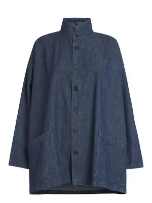 ESKANDAR Denim Double Stand-Collar Shirt