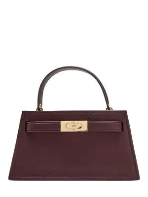 Tory Burch Lee Radziwill Mini Pebbled Leather Top Handle Bag - Burgundy