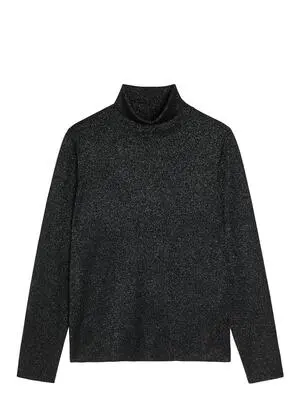 Eileen Fisher Metallic-weave Merino Wool Turtleneck Top - Black