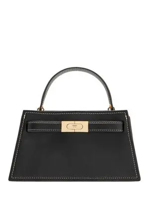 Tory Burch Lee Radziwill Mini Pebbled Leather Top Handle Bag - Black