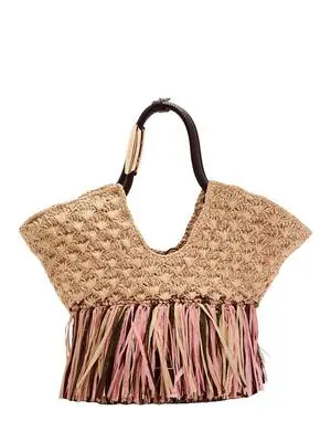 Zimmermann Goldentime Small Fringed Raffia Tote Bag - Natural