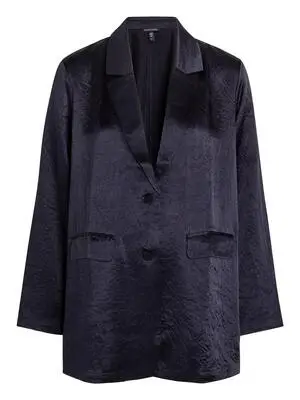 Eileen Fisher Crinkled Satin Blazer - Dark Blue