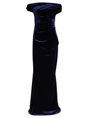 Talbot Runhof Off-the-shoulder Velvet Gown - Navy