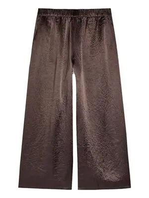 Eileen Fisher Crinkled Wide-leg Satin Trousers - Brown