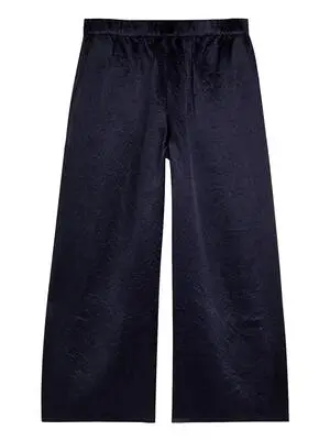 Eileen Fisher Crinkled Wide-leg Satin Trousers - Dark Blue