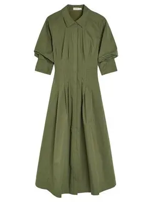 SIMKHAI Pintucked Cotton-Blend Poplin Midi Shirt Dress