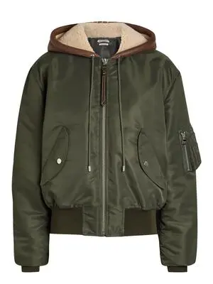 JW ANDERSON Shearling And Leather-Trim Hooded Shell Bomber Jacket