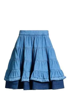 Sandro Ruched Tiered Denim Skirt - Blue