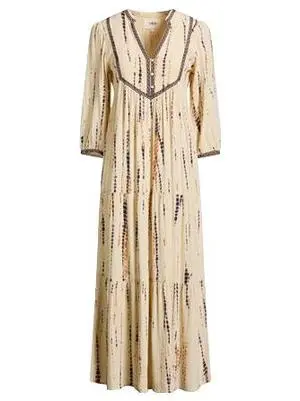 Ba&sh Tie-dyed Embroidered Tiered Maxi Dress - Beige