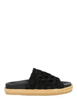 PALOMA BARCELO Natural Raffia And Suede Sandals - Black