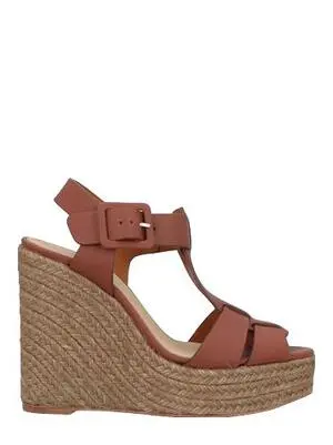 PALOMA BARCELO Cowhide Espadrille Wedge Sandals - Brown